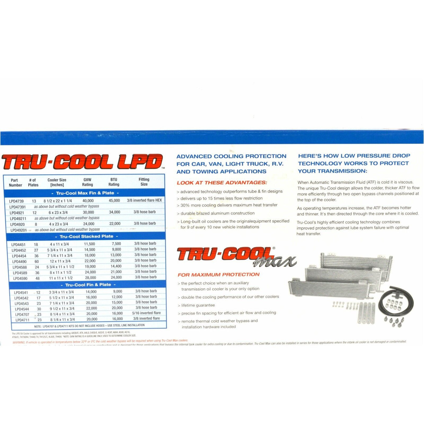 Tru-Cool Max LPD4920 Automatic Transmission Cooler 24000 GVW (MAX FIN ...